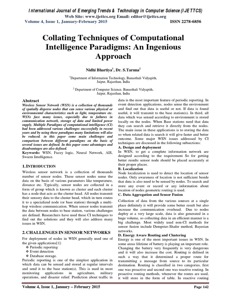 Collating Techniques of Computational Intelligence Paradigms: An ...