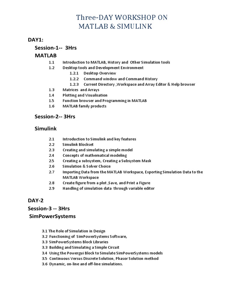 Three-Day Workshop On Matlab & Simulink | PDF