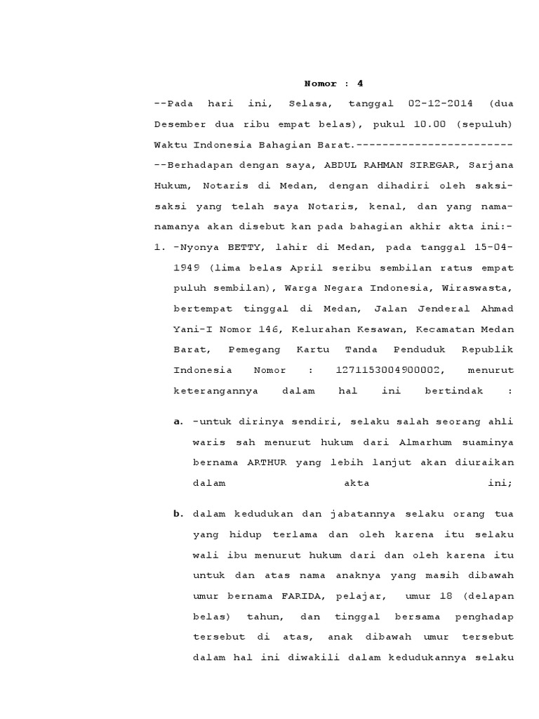 Akta Pemisahan Dan Pembagian (Atas Harta Peninggalan) Tugas Akta Notaris Syahril Sofyan | PDF