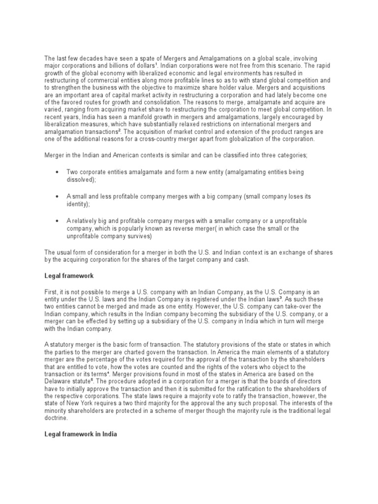 Legal Framework in India | PDF | Mergers And Acquisitions | Corporations