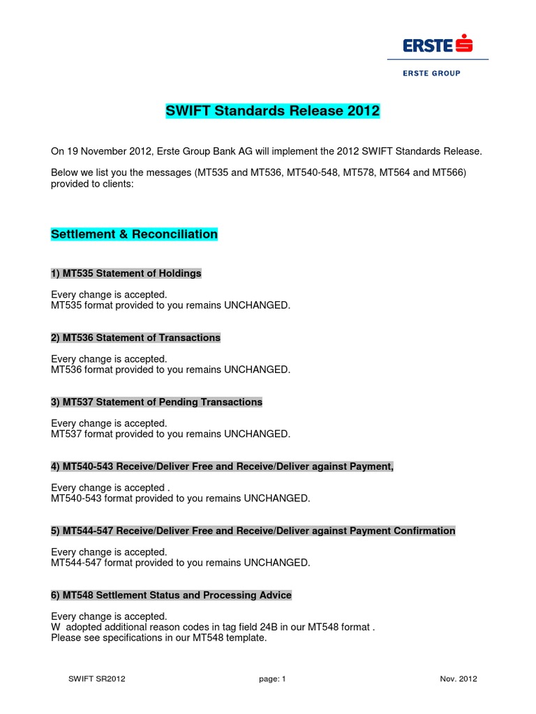 SWIFT Standard Release | PDF | Business | Computers