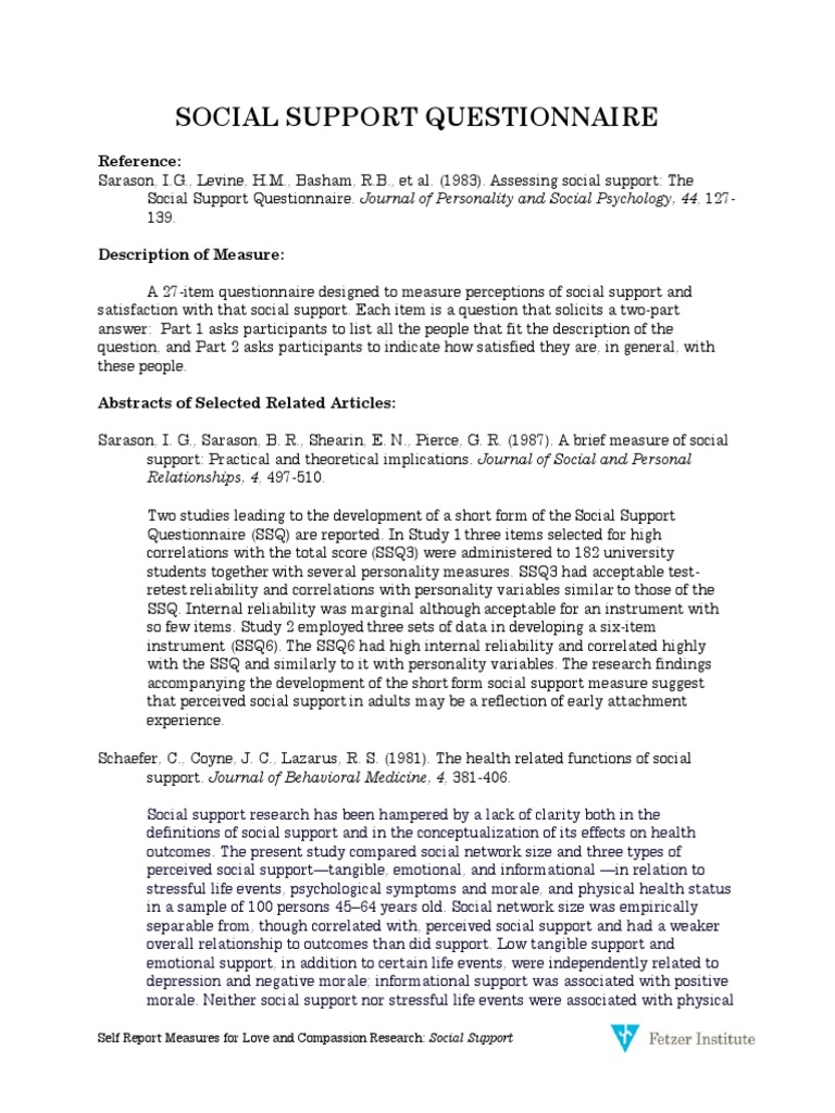 Kuesioner SSQ | PDF | Social Support | Coping (Psychology)