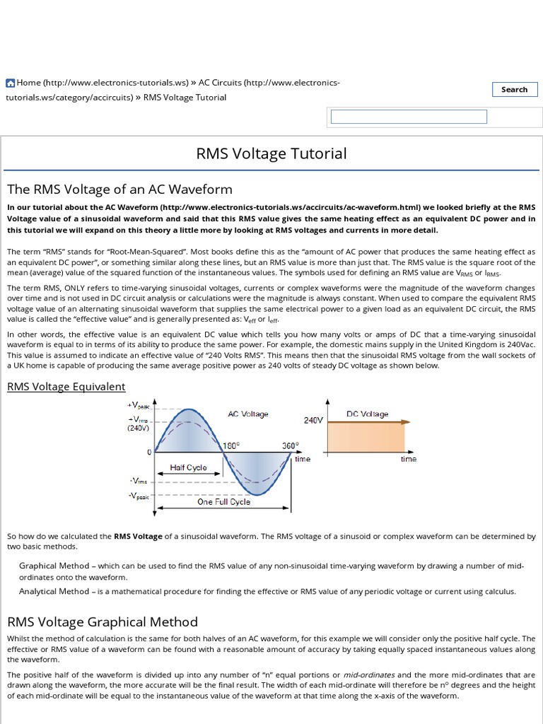 RMS Voltage of a Sinusoidal AC Waveform | Root Mean Square | Alternating Current