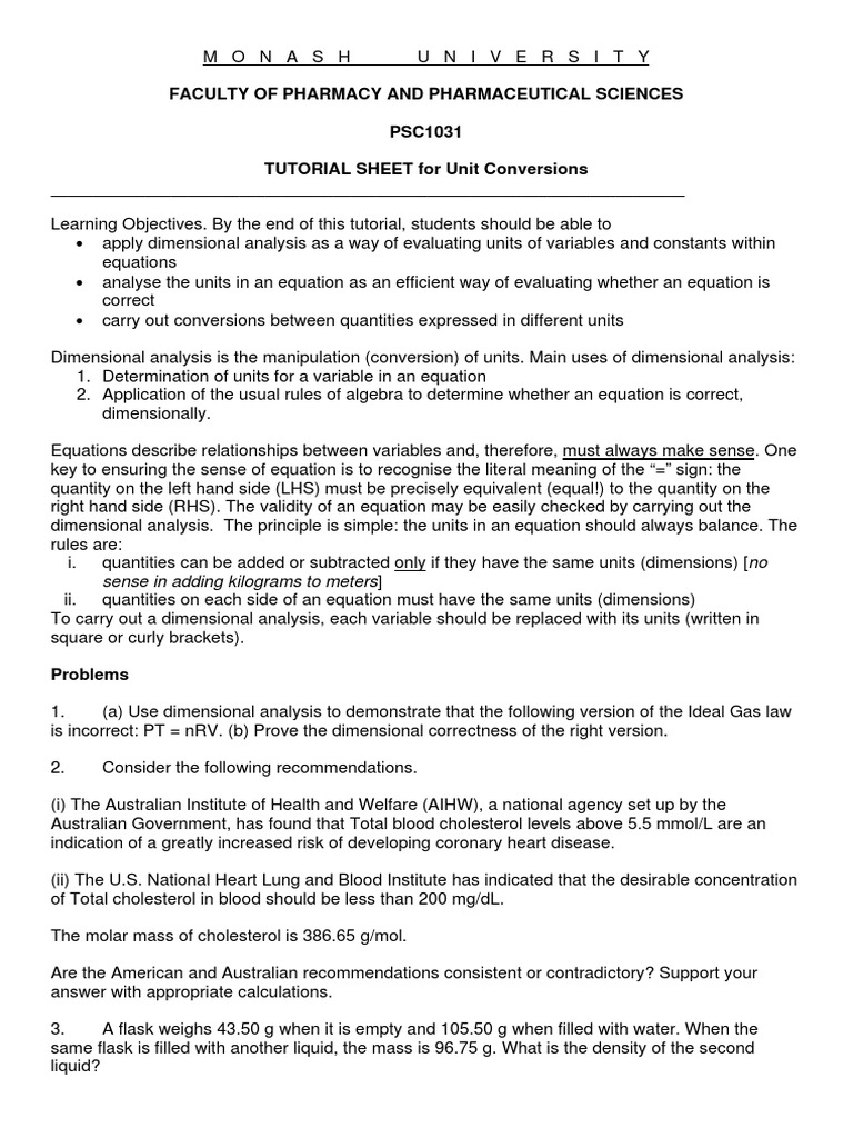 Conversion Tutorial | PDF | Angstrom | Equations
