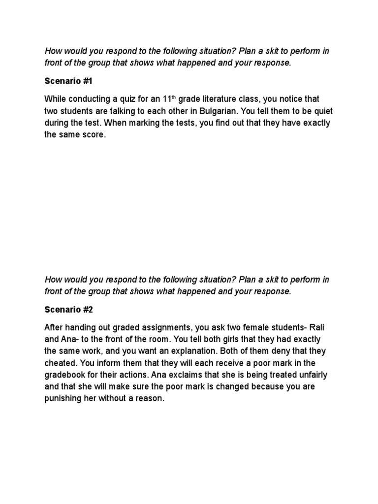 Classroom Management Role Play Scenarios | PDF | Homework | Schools