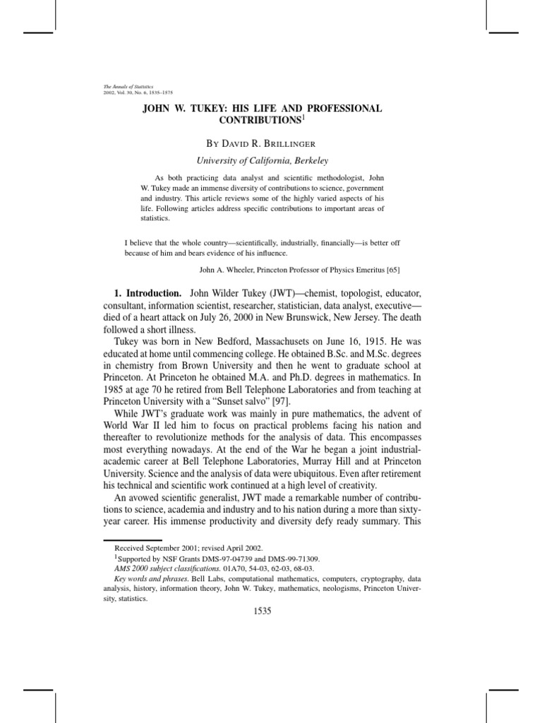 The Annals of Statistics 2002, Vol. 30, No. 6, 1535-1575 | PDF