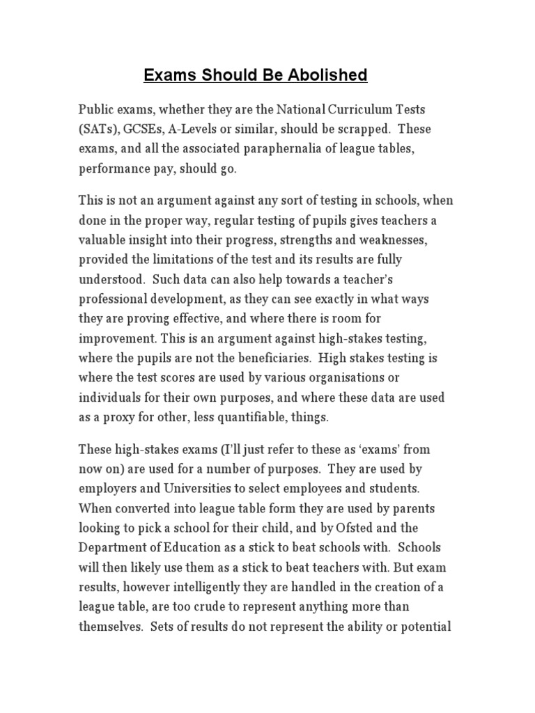 Exams Should Be Abolished | Test (Assessment) | Curriculum