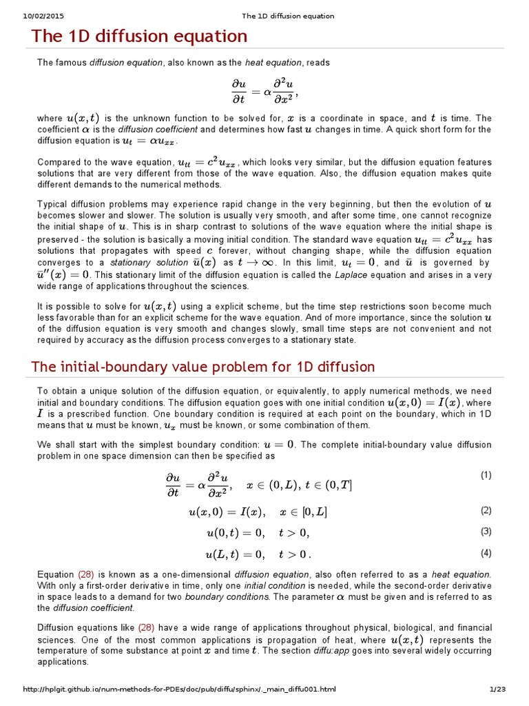 1D Diffusion Equation Guide | PDF | Equations | Numerical Analysis