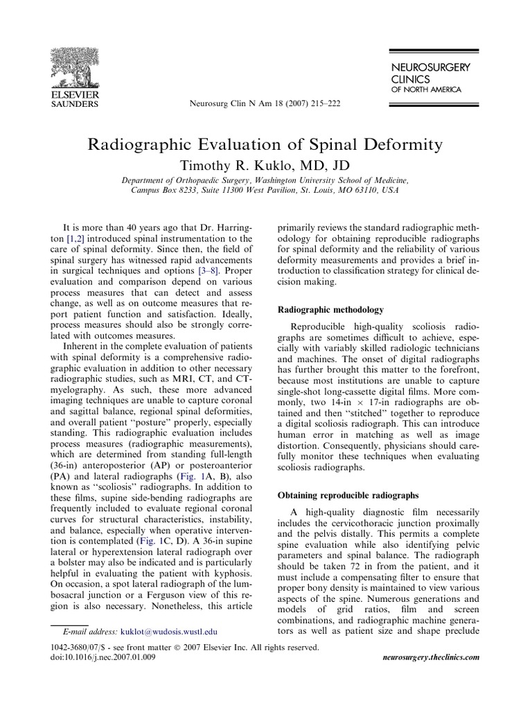 Radiographic Evaluation of Spinal Deformity PDF | PDF | Scoliosis | Vertebral Column