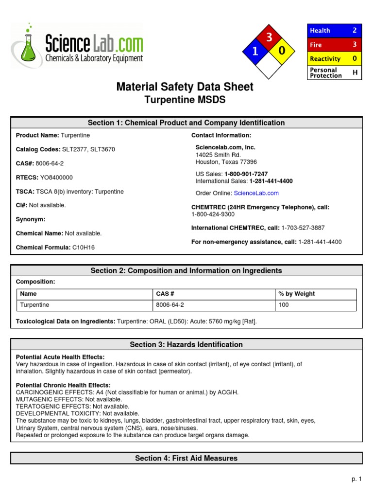 Turpentine | PDF | Toxicity | Flammability