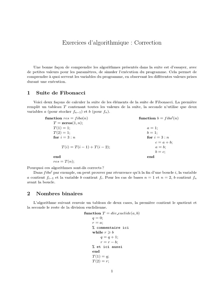Correction des Exercices d'Algorithmique | PDF | Mathématiques appliqués | Objets mathématiques