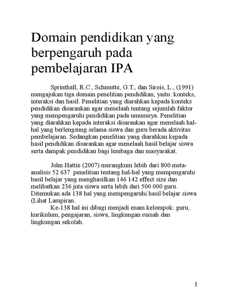 Pengaruh Domain Pendidikan pada IPA | PDF | Kurikulum | Manajemen Ruang ...