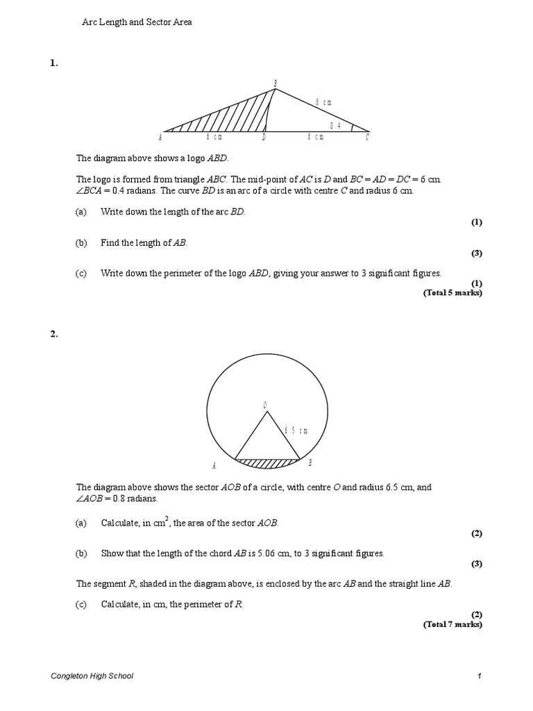 Arc Length and Sector Area Calculations | PDF | Circle | Elementary ...