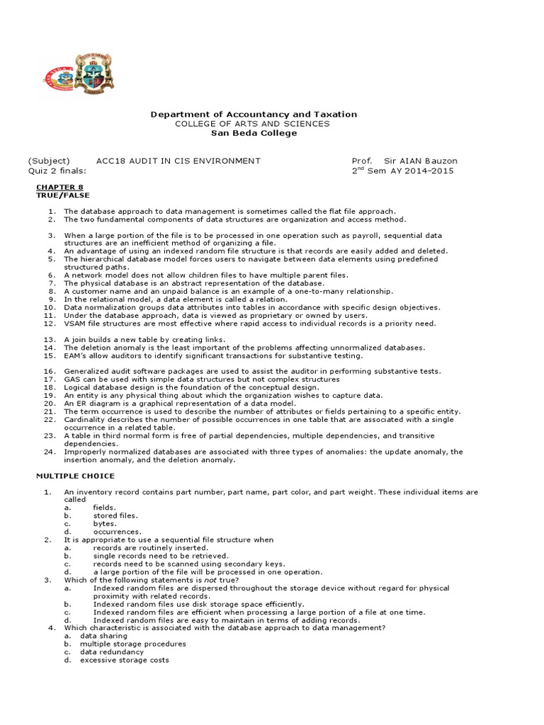 CIS Quiz 2 Finals | PDF | Data Warehouse | Databases