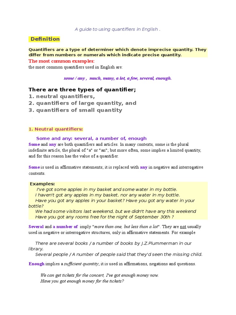 A Guide To Using Quantifiers in English | PDF | Verb | Subject (Grammar)