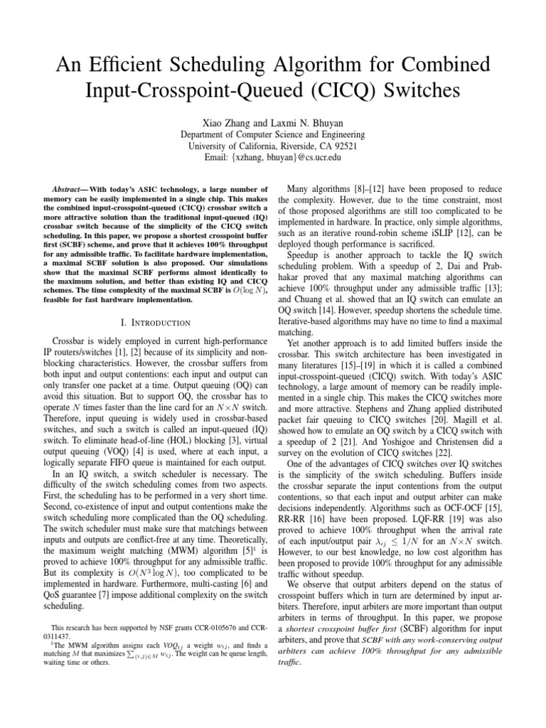An Efficient Scheduling Algorithm For Combined Input-Crosspoint-Queued (CICQ) Switches | PDF ...