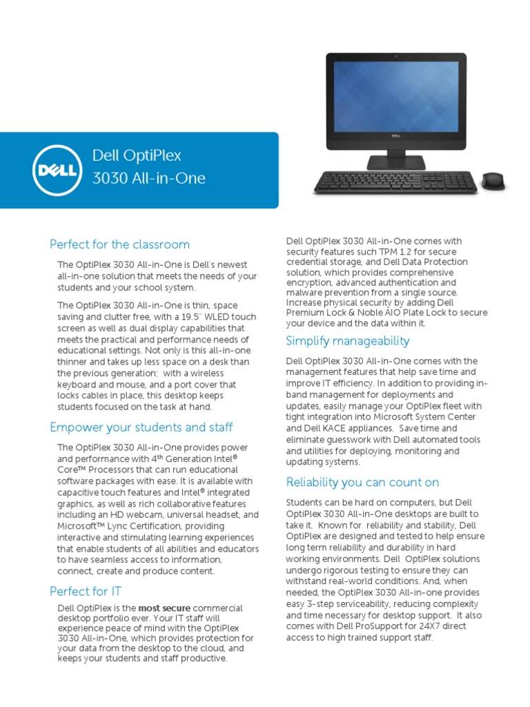 Dell OptiPlex 3030 AIO Specifications | PDF | Desktop Computer | Dell