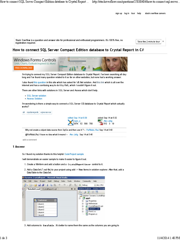 How To Connect Sql Server Compact Edition Database To Crystal Report In C Stack Overflow