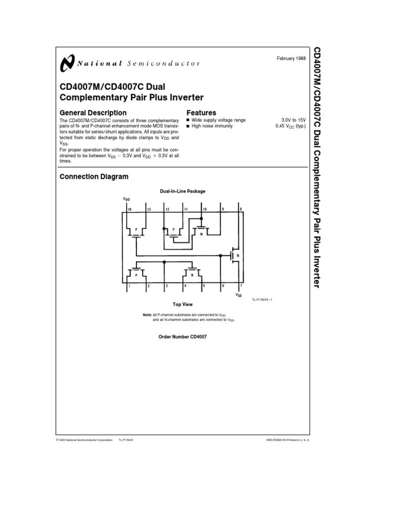 CD4007M/C Dual Inverter Datasheet | PDF