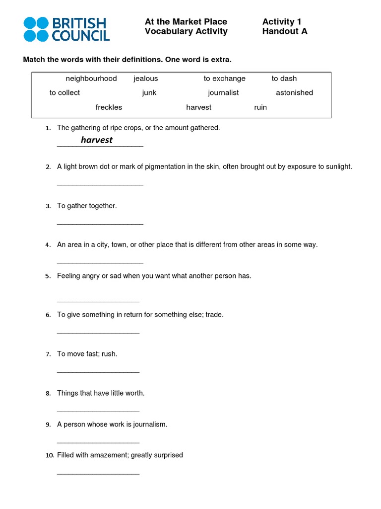 At The Market Place - Vocabulary Activities | PDF