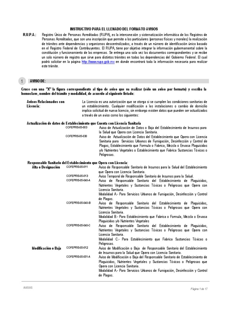 Instructivo Para El Llenado Del Formato Avisos (Cofepris ...