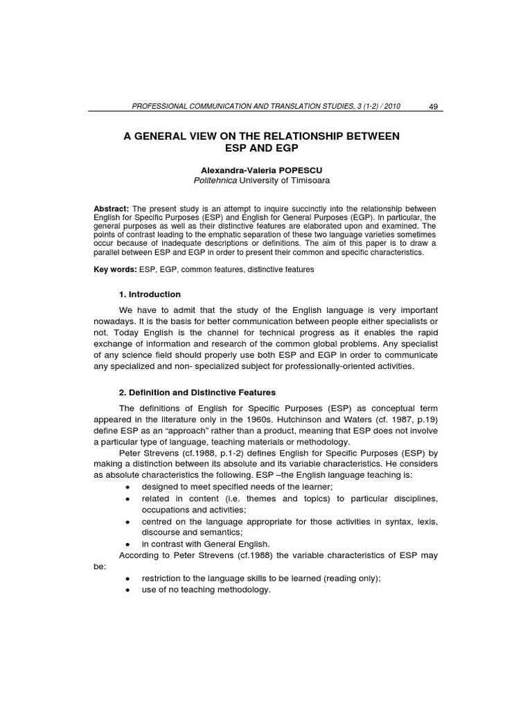 The Relationship Between ESP and EGP: A General View on Their Common and Distinctive Features ...