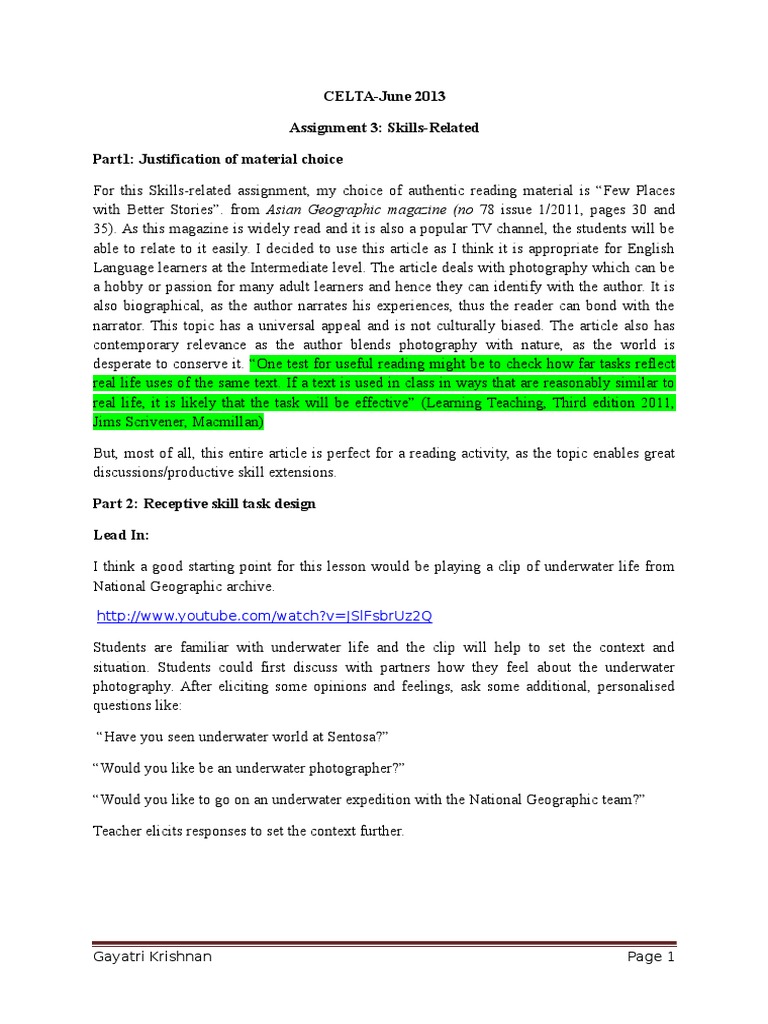 Celta 3 | PDF | Reading (Process) | Pedagogy