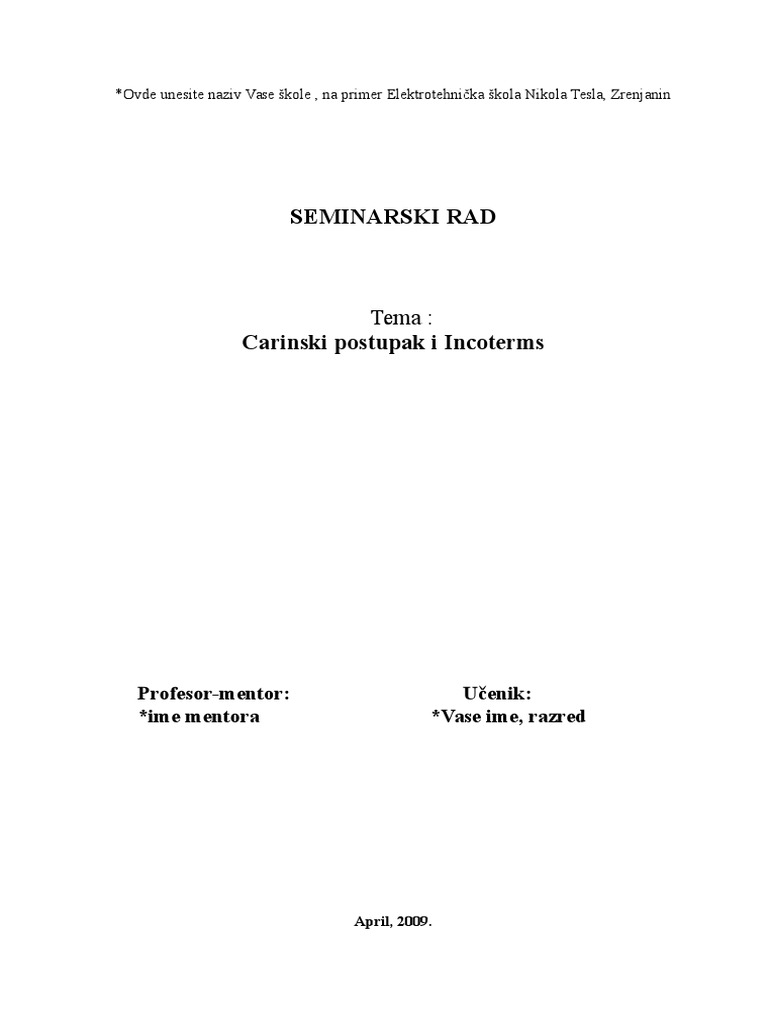 Carinski Postupak I Incoterms | PDF