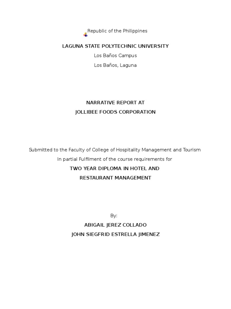 Narrative Report | PDF | Fast Food Restaurants | Food And Drink