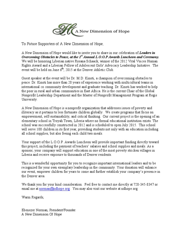 Sponsor Letter | PDF | Poverty | Poverty & Homelessness