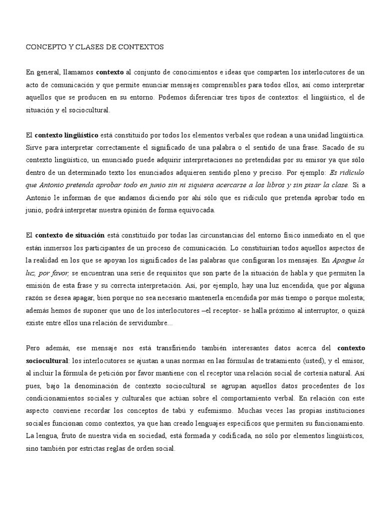 Tipos de contextos comunicativos | PDF | Contexto (uso del lenguaje ...