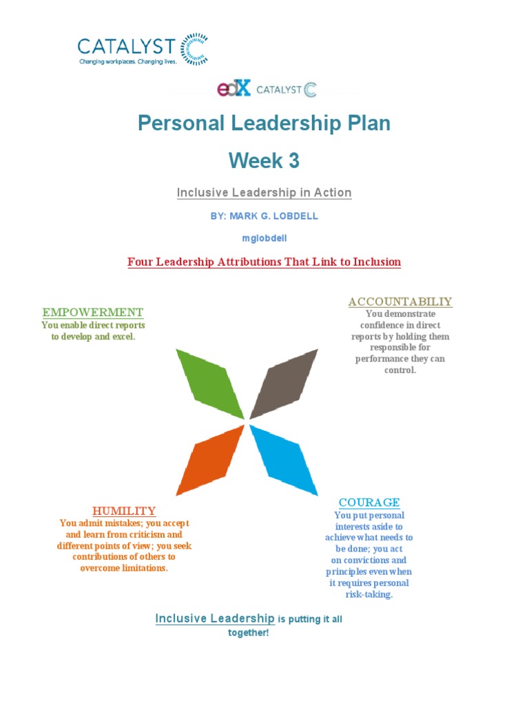 Assignment 3 Week 3 Personal Leadership Plan | PDF | Leadership | Emergence