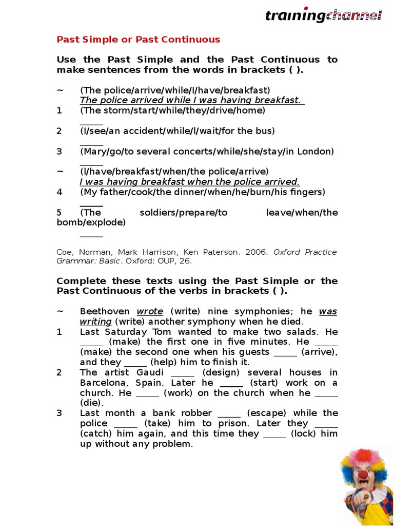 Past Simple vs. Past Continuous Exercises | PDF | Oxford University ...