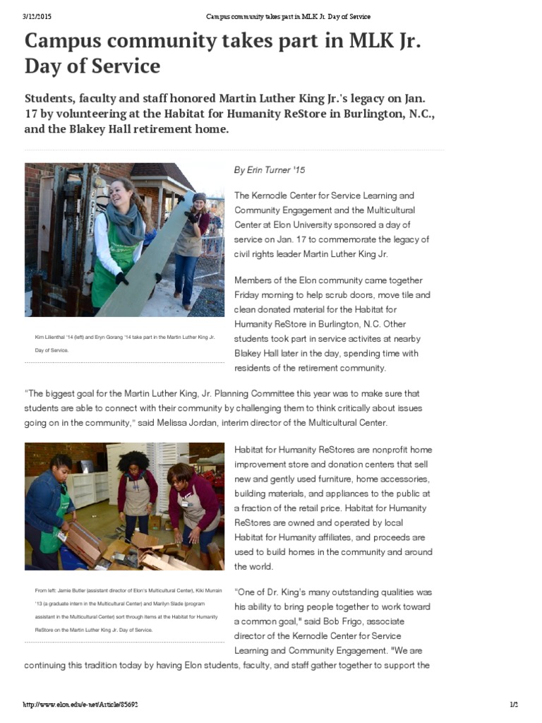 Campus Community Takes Part in MLK Jr. Day of Service | PDF | Martin ...