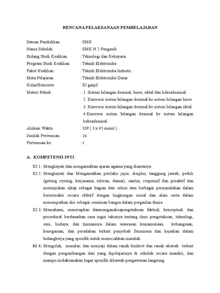 Contoh RPP K13 - Teknik Elektronika Dasar | PDF
