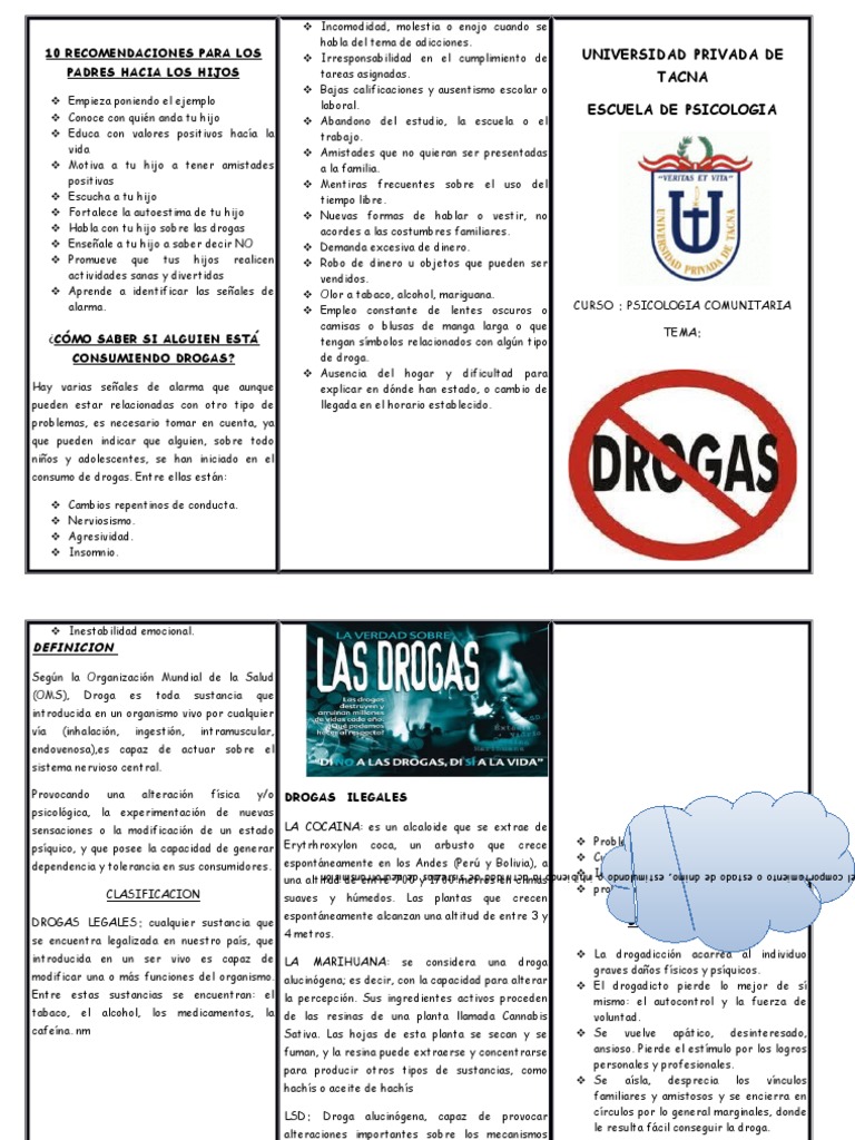 Triptico de Drogadiccion en La Adolescencia | Drogas | Dependencia a sustancias