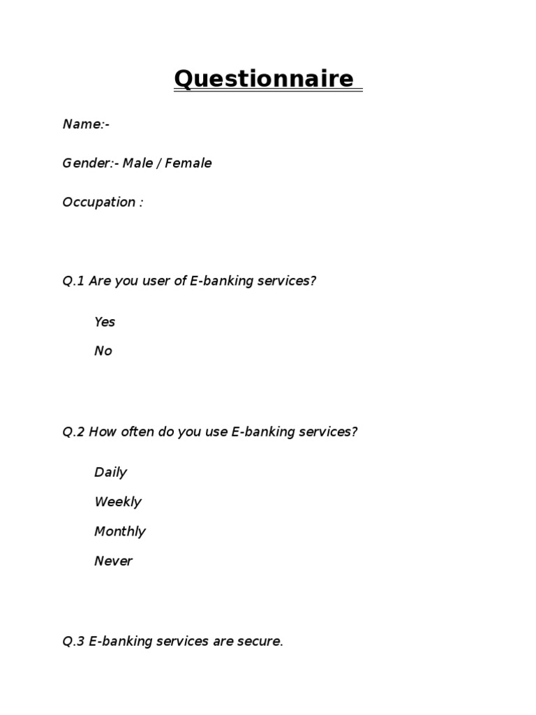 E-Banking Services User Questionnaire | PDF