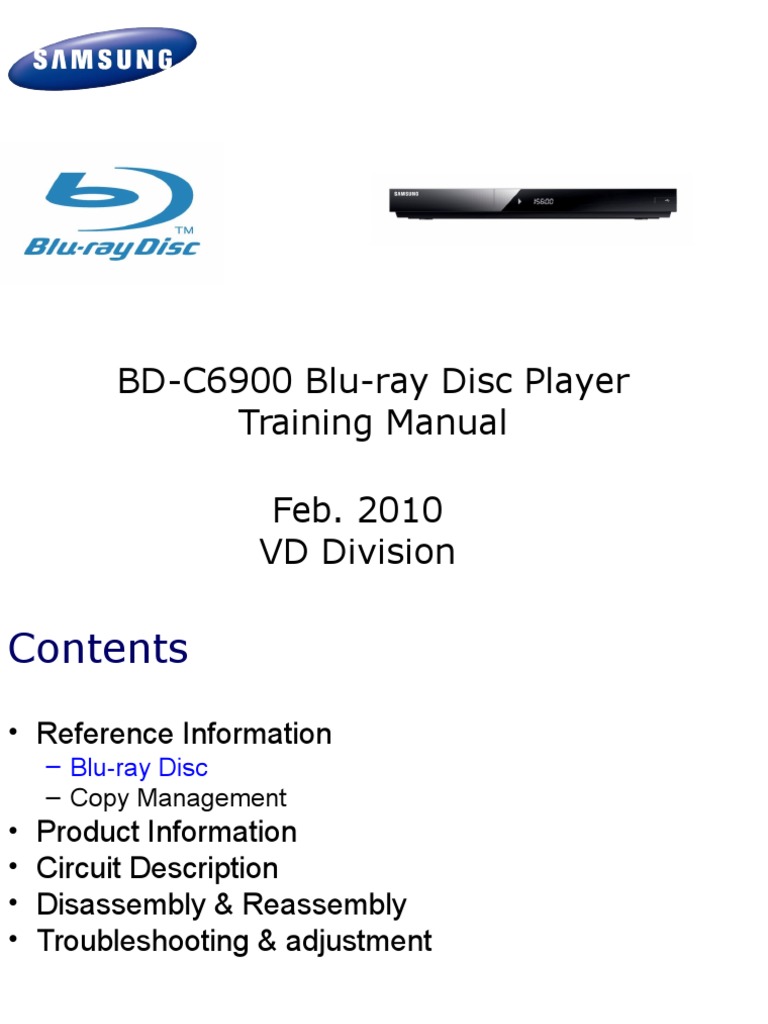 Training Manual BD-C6900 | PDF | Blu Ray | Dvd