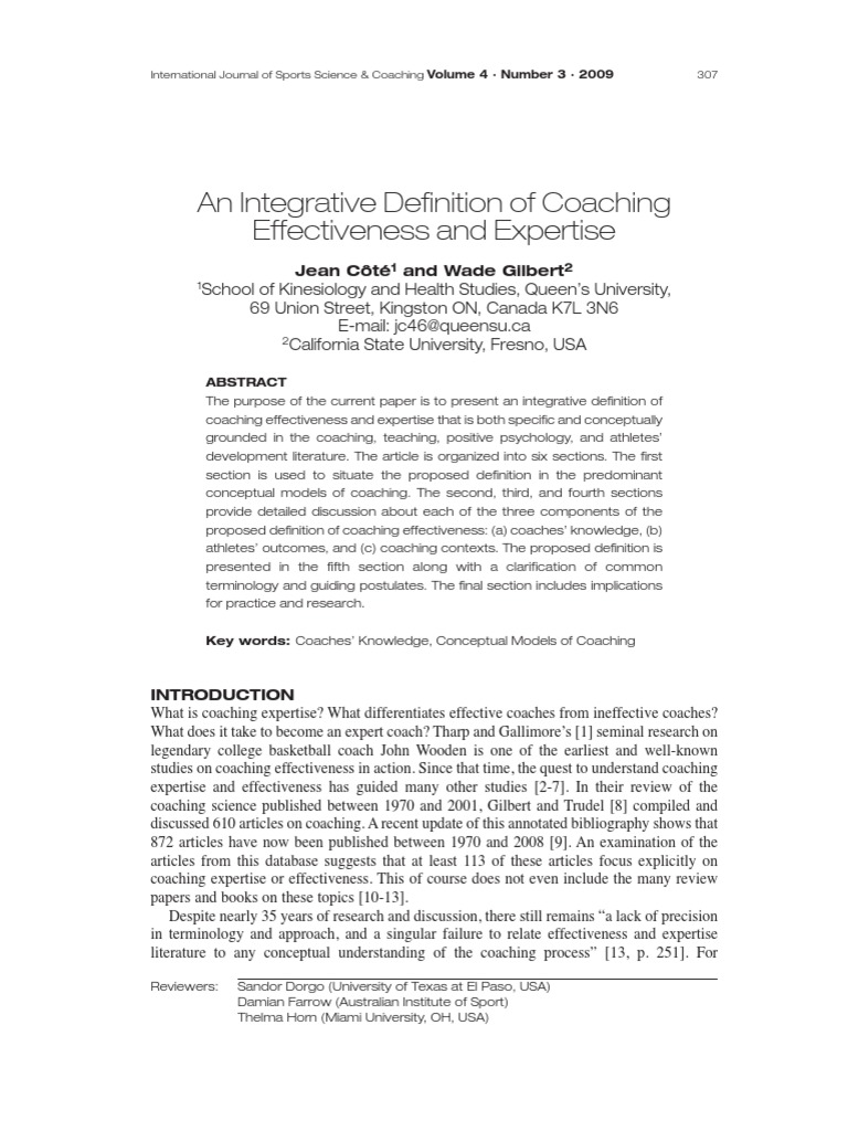 An Integrative Definition of Coaching Effectiveness and Expertise Cote ...