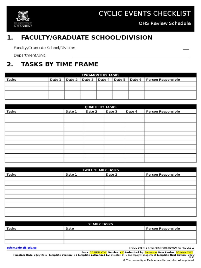 Cyclic Events Checklist: 1. Faculty/Graduate School/Division | PDF ...