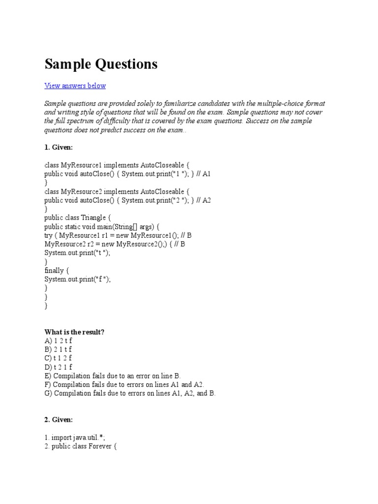 Sample Questions of OCJP | PDF | Java (Programming Language) | Compiler