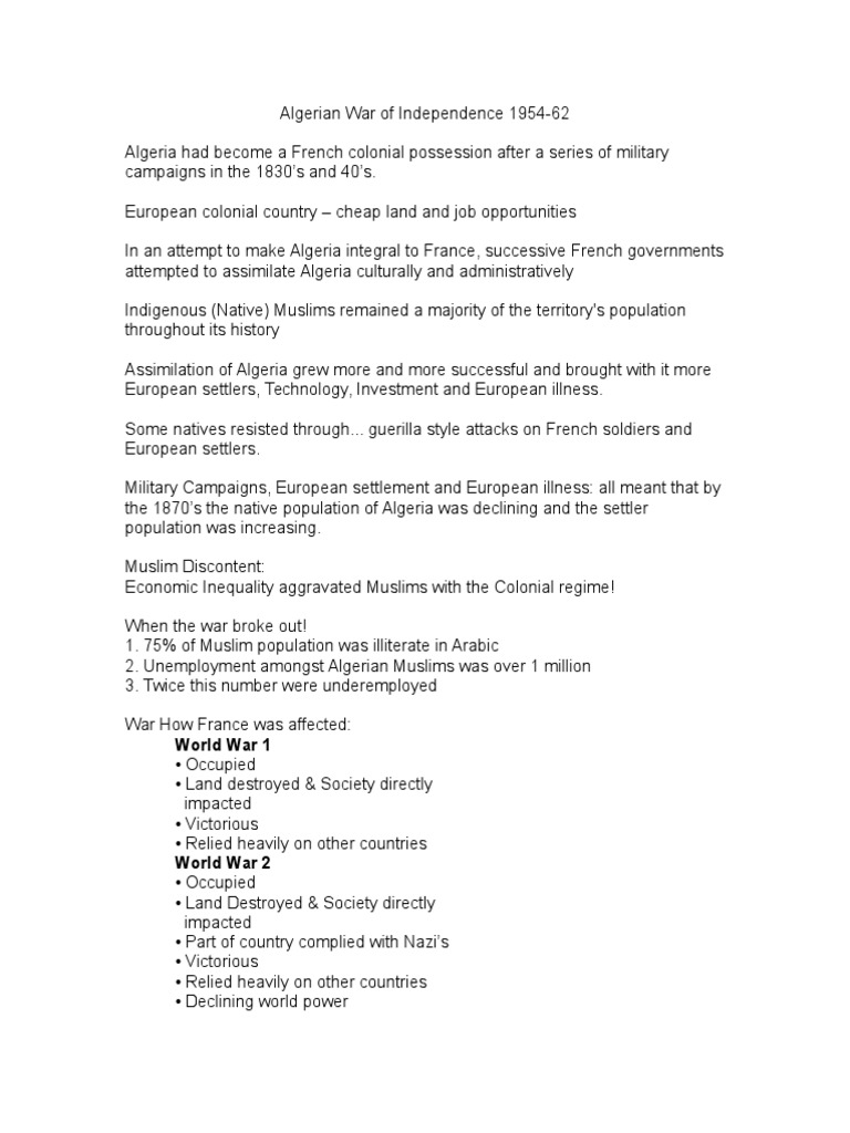 Algerian War of Independence 1954 | PDF | Algeria | International Security