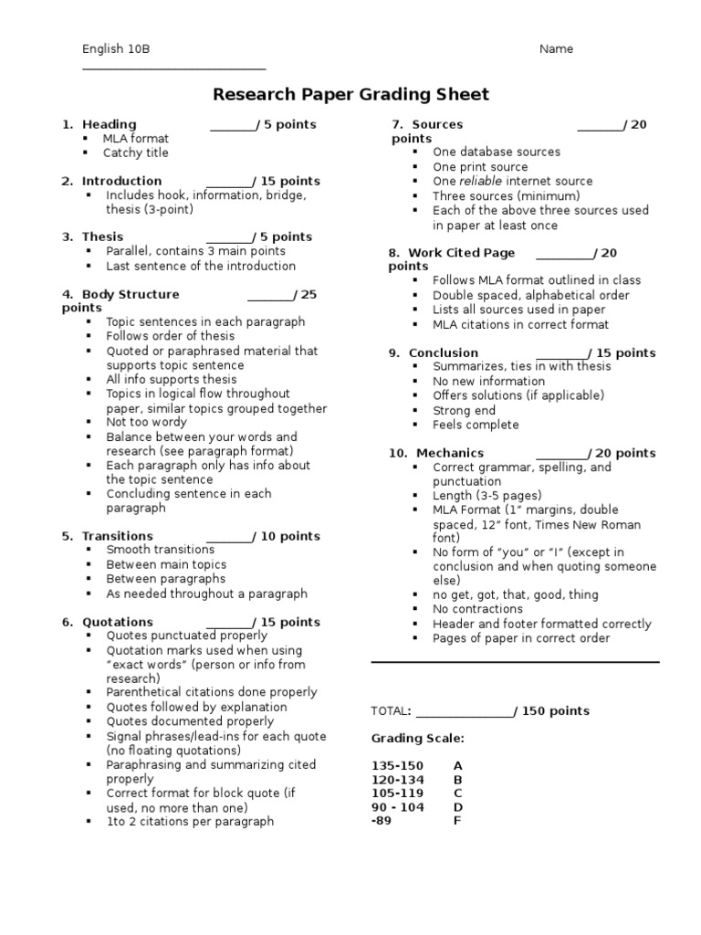 Research Paper Grading Rubric 1 | PDF