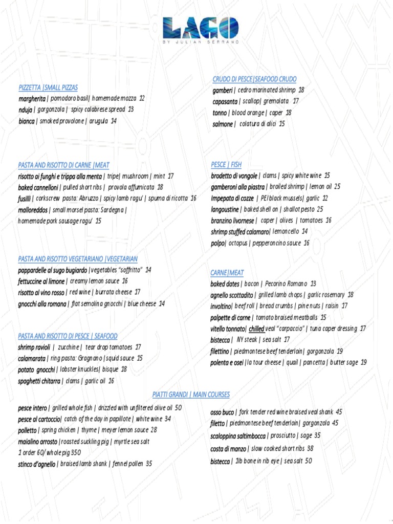 Lago Menu | PDF | Pesto | Pasta