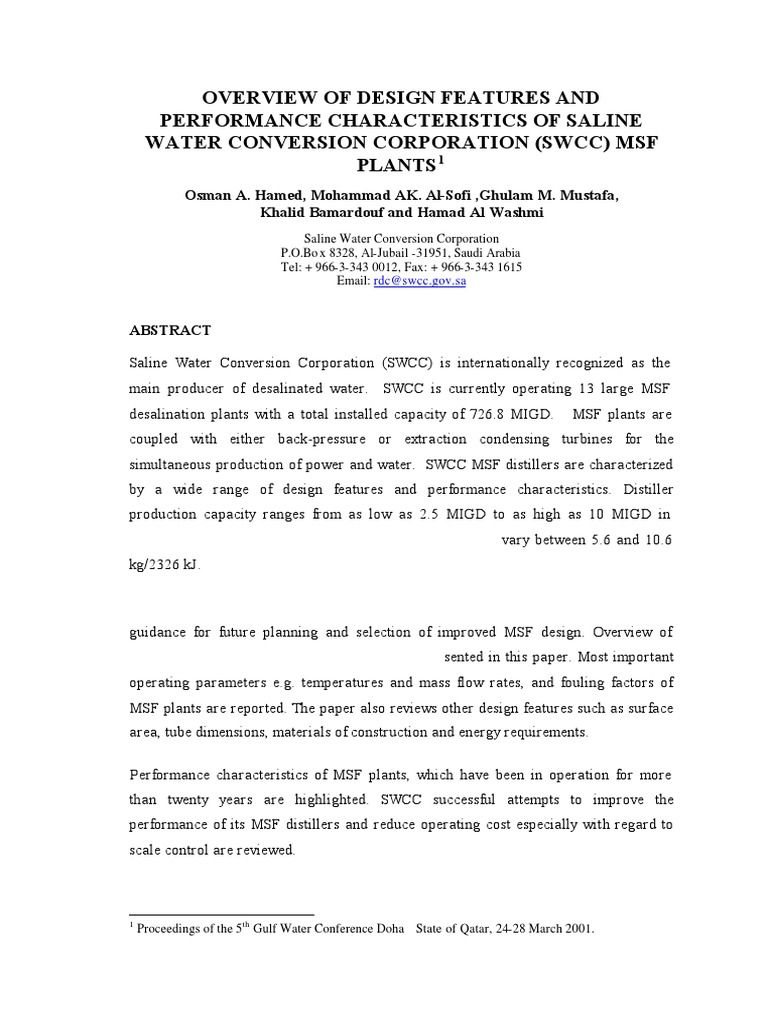 SWCC MSF Plants: Design & Performance Insights | PDF | Desalination ...