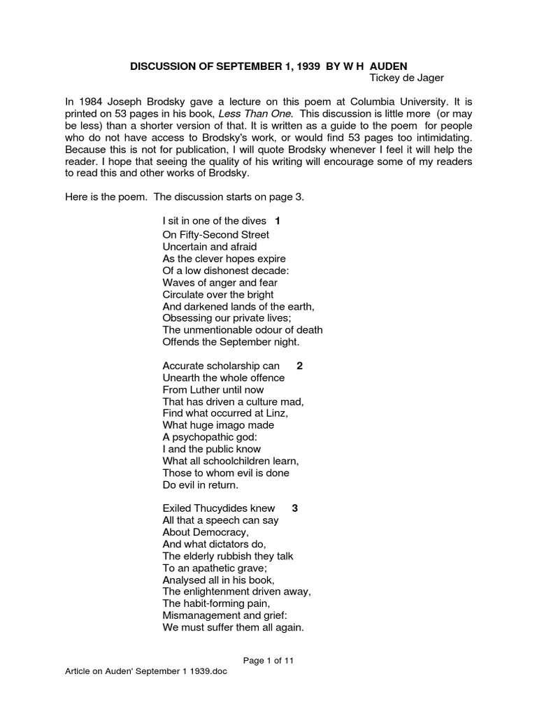 Auden September 1 1939 | Thucydides | Poetry