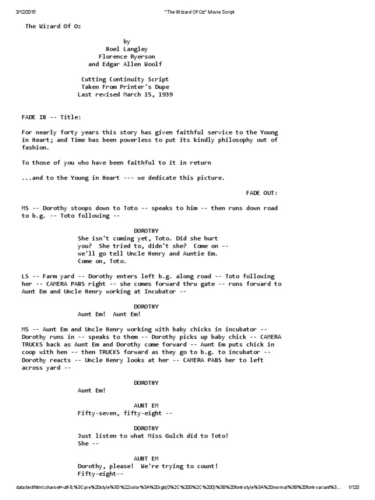 The Wizard of Oz Script | PDF | Aunt Em | Uncle Henry (Oz)