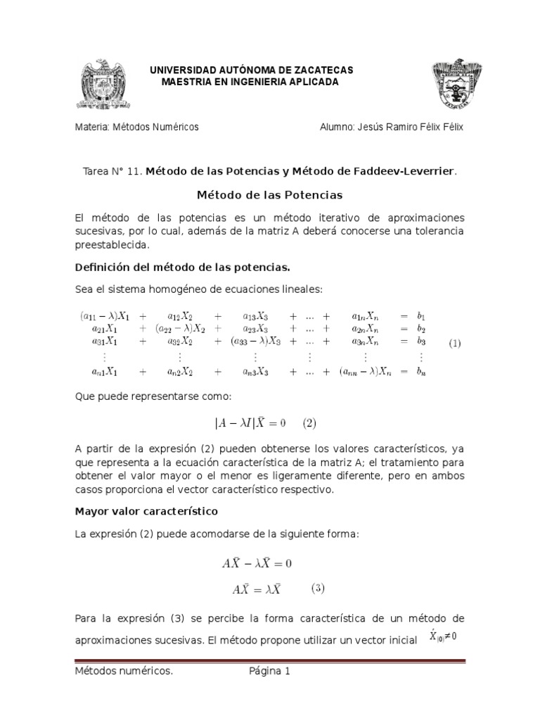 Método de Las Potencias y Método de Faddeev-Leverrier - Método de Las ...
