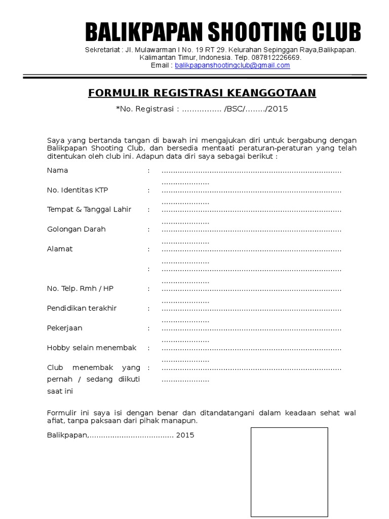 Contoh Formulir Registrasi Keanggotaan | PDF