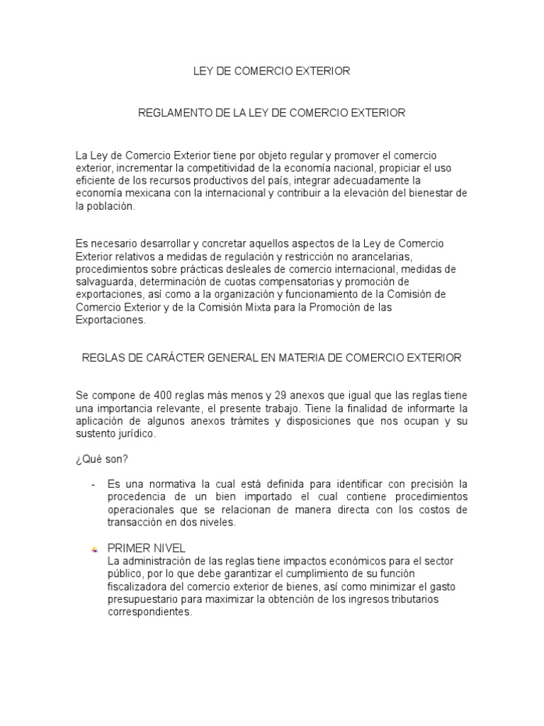Ley de Comercio Exterior | PDF | El comercio internacional | Comercio